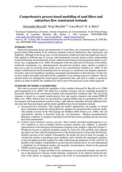 Pdf Comprehensive Process Based Modelling Of Sand Filters And Subsurface Flow Constructed