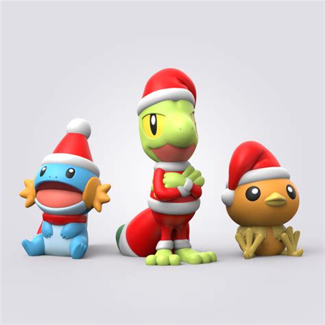 Stl File Pokemon Christmas Mudkip Treecko Torchic Easy Print No Support 🐉 3mf ・3d Printer
