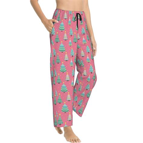 Goofa Pastel Christmas Trees On Pink Printed Soft Pajama Pants For