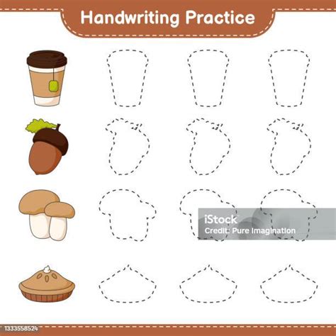 필기 연습 도토리 티 컵 파이 버섯 볼레투스의 라인을 추적합니다 교육 어린이 게임 인쇄 워크 시트 벡터 일러스트레이션 0명에 대한 스톡 벡터 아트 및 기타 이미지 Istock