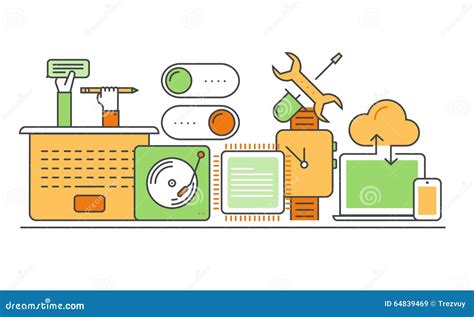 Vector Modern Thin Line Flat Design Of Icons Set Stock Vector Illustration Of Devices Mobile