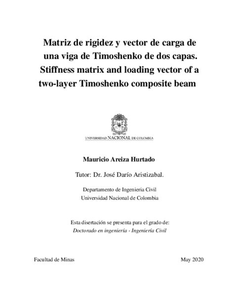 Pdf Stiffness Matrix And Loading Vector Of A Two Layer Timoshenko