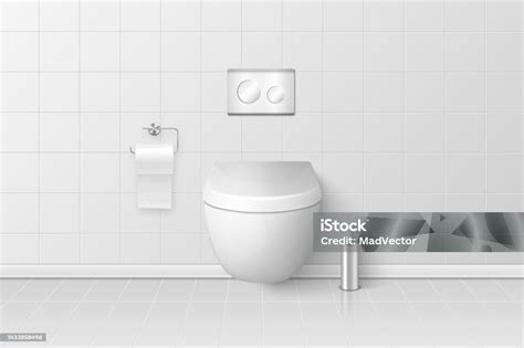벡터 3d 현실적인 흰색 세라믹 화장실 닫기 욕실 화장실 방 뚜껑이 있는 폐변 그릇 배관 모형 인테리어 청소 위생 개념을위한