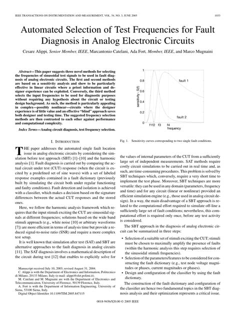 Pdf Automated Selection Of Test Frequencies For Fault Diagnosis In Analog Electronic Circuits