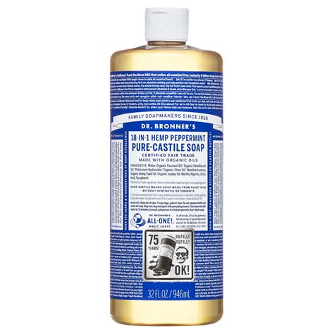 Dr Bronners Pure Castile Liquid Soap Peppermint 32 Oz