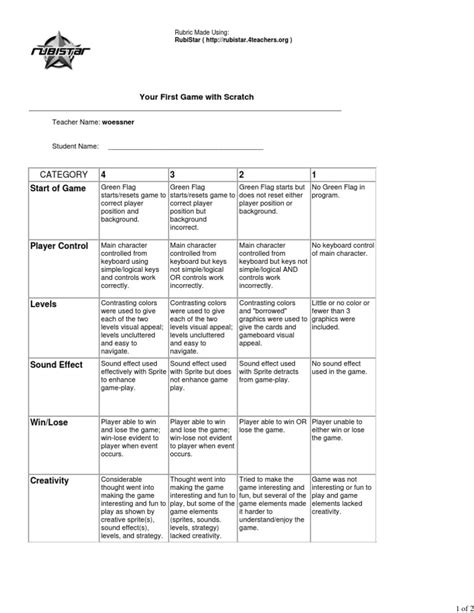 First Scratch Game Rubric Pdf Leisure