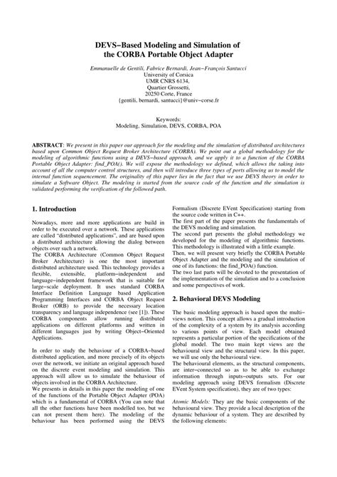 Pdf Devs Based Modeling And Simulation Of The Corba Portable Object