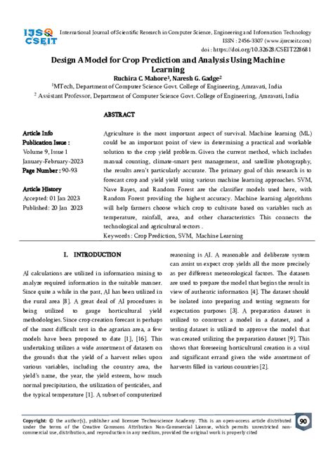 Pdf Design A Model For Crop Prediction And Analysis Using Machine Learning
