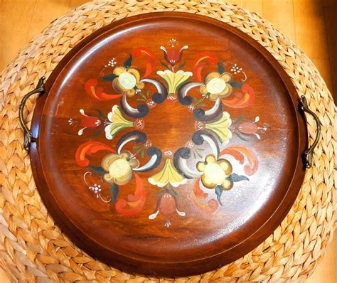 빈티지 핸드페인팅 핸들있는 원형 트레이 헬로마켓