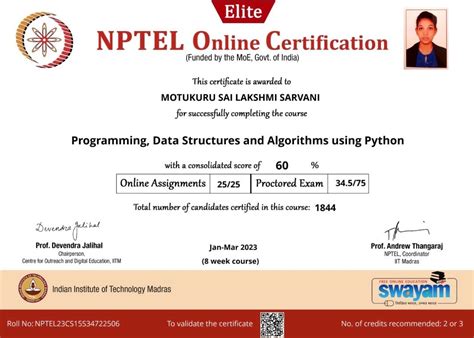 Motukuru Sai Lakshmi Sarvani On Linkedin Datastructures Nptel Python
