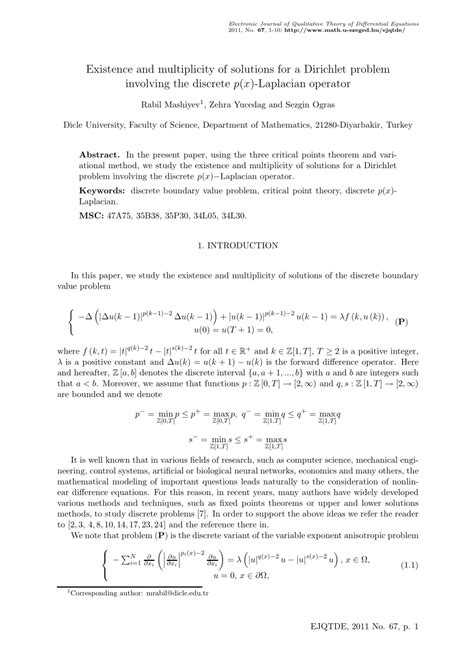Pdf Existence And Multiplicity Of Solutions For A Dirichlet Problem Involving The Discrete Px