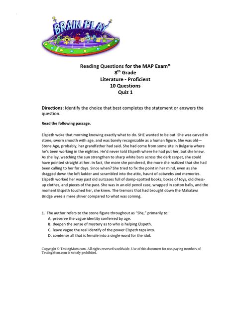 Map 8th Grade Reading Literature Proficient Quiz 1 Testing Mom Pdf