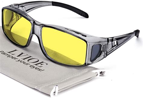 Wrap Around Night Vision Glasses Fit Over Prescription Glasses With Hd Polarized Yellow Lens