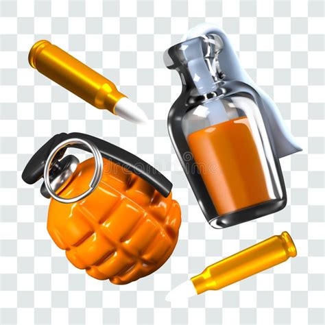 Explosive Mixture In Glass Bottle Grenade Cartridge With Bullet Stock Vector Illustration Of