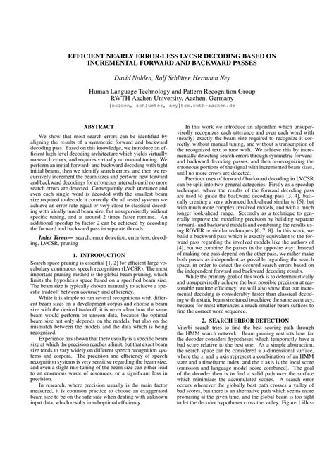 Pdf Efficient Nearly Error Less Lvcsr Decoding Based On Incremental Forward And Backward Passes
