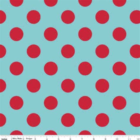 Riley Blake Designs Medium Dot Aqua Red Fabric