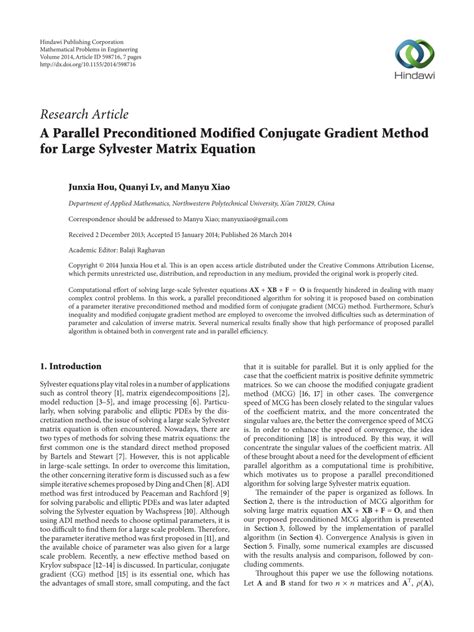 Pdf A Parallel Preconditioned Modified Conjugate Gradient Method For