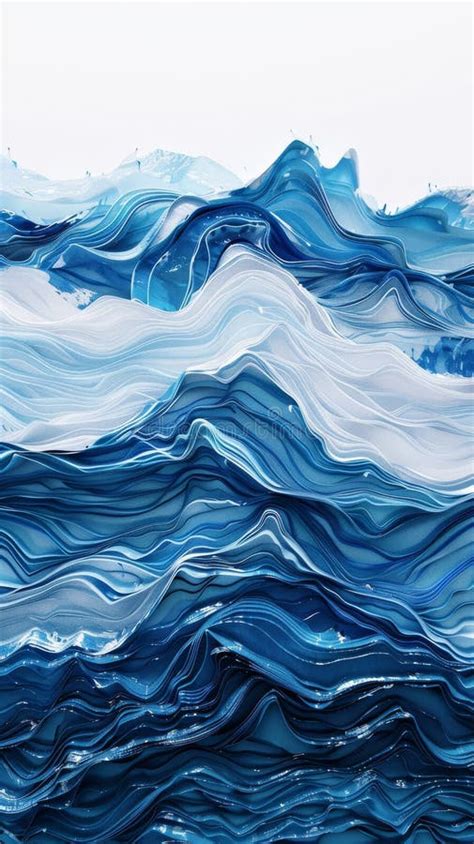 Abstract Blue And White Waves On White Background Dynamic And Fluid Artwork Modern Art And