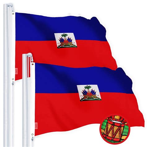 G128 2 Pack Haiti Haitian Flag 3x5 Ft Embroidered 220gsm Spun
