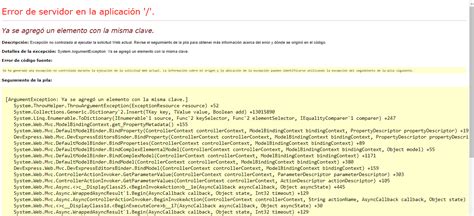C Error De Servidor En La Aplicación Ya Se Agregó Un Elemento Con La Misma Clave