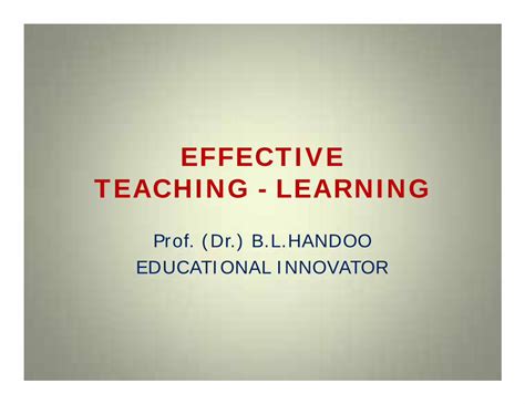 Pdf Effective Teaching Learning Process Prof Dr B L Handoo Dokumentips