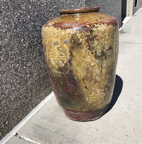 Antique Chinese Ceramic Wine Jar With Bold Calligraphy And Great Wear