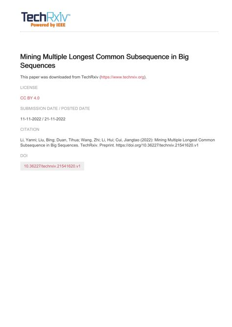 Pdf Mining Multiple Longest Common Subsequence In Big Sequences