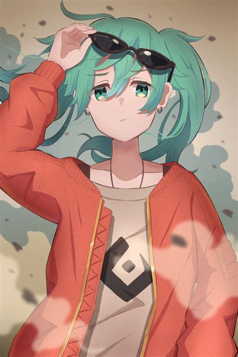 Safebooru 1girl Absurdres Adjusting Eyewear Alternate Eye Color Aqua