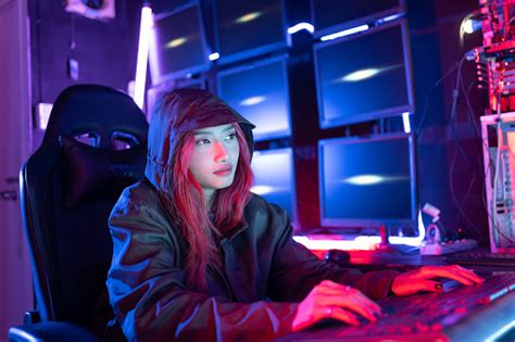 hack program concept professional woman hacker using keyboard send coding bad data and error