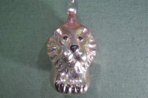 Купить Елочная стеклянная игрушка Лев серебристый Стекло подвес СССР 3 цены фото описание