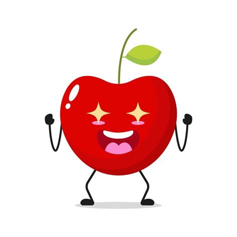 Premium Vector Cute Excited Cherry Character Funny Electrifying