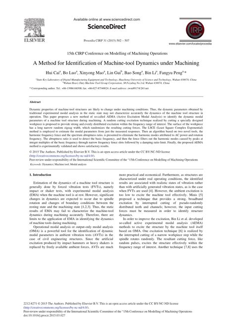Pdf A Method For Identification Of Machine Tool Dynamics Under Machining