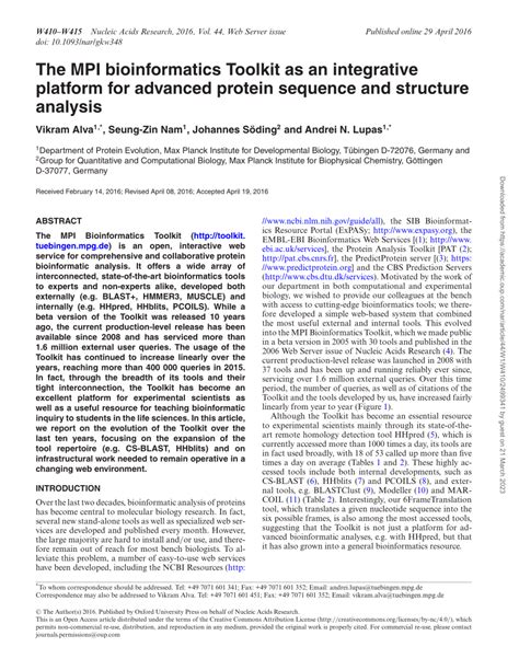 Pdf The Mpi Bioinformatics Toolkit As An Integrative Platform For Advanced Protein Sequence