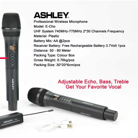 Mic Wirelles Ashley E Cho Pengaturan Bass Treble Dan Echo Lazada