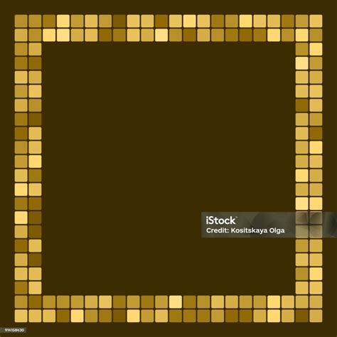 골든 추상 프레임 텍스트 또는 사진에 대 한 공간을 가진 국경 어두운 배경에 큰 황금 사각형의 기하학적 프린트로 구성 골드 모자이크 모방 0명에 대한 스톡 벡터 아트 및
