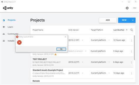 Empty Unity Launch Error When Opening A Project From Hub Unity Engine Unity Discussions