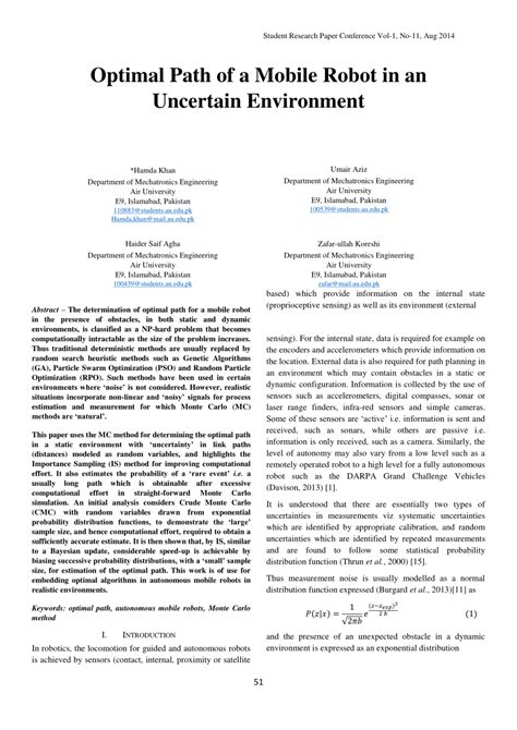 Pdf Optimal Path Of A Mobile Robot In An Uncertain Environment