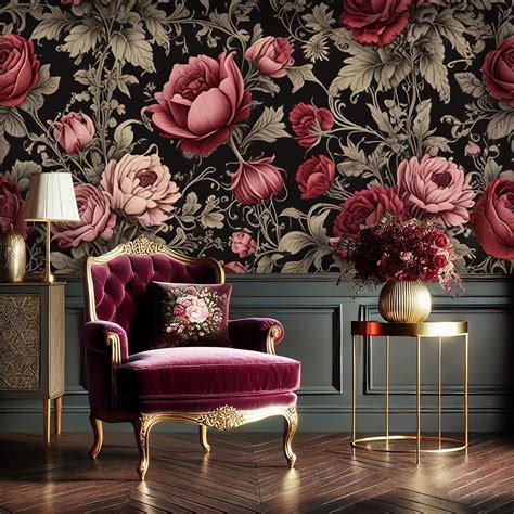Vintage Rose Peel And Stick Wallpaper Elegant Dark Floral Seamless