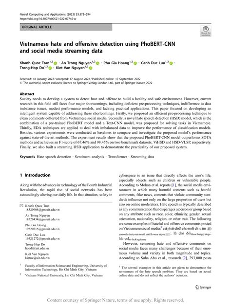 Vietnamese Hate And Offensive Detection Using Phobert Cnn And Social Media Streaming Data