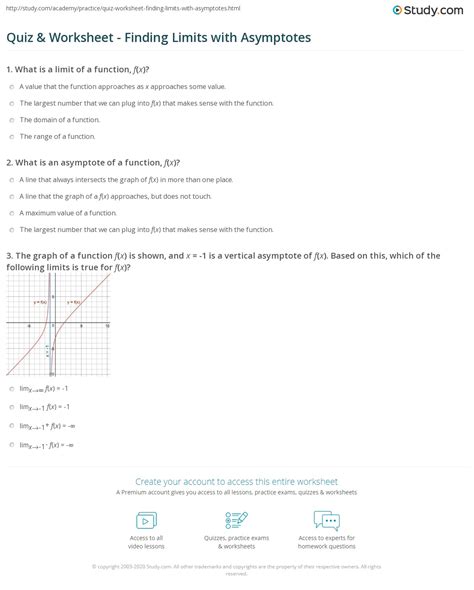 Quiz Worksheet Finding Limits With Asymptotes Study Com
