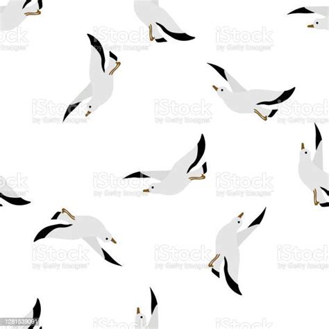 흰색 배경에 갈매기와 아름다운 매끄러운 패턴 평평한 스타일의 바다 새 장식 및 디자인 직물 벽지 포장지 갈매기에 대한 스톡 벡터 아트 및 기타 이미지 Istock