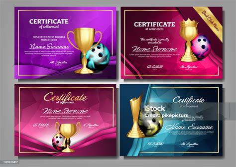 골든 컵 게임 인증서 디플로마 볼링 벡터를 설정 합니다 스포츠 수상 템플릿입니다 성과 디자인입니다 배경 명예 A4 가로입니다 졸업입니다 우아한 문서입니다 챔피언입니다