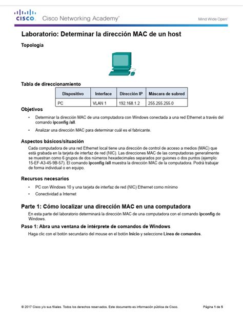 3 2 2 4 Lab Determine The Mac Address Of A Host Pdf Controlador De Interfaz De Red