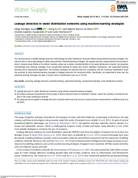 Pdf Leakage Detection In Water Distribution Networks Using Machine Learning Strategies