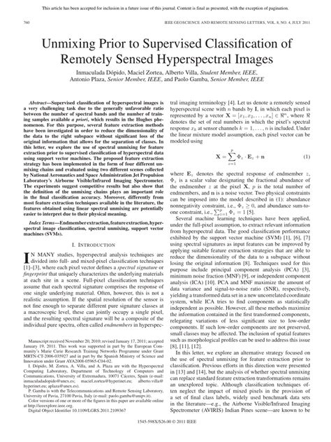 pdf unmixing prior to supervised classification of remotely sensed