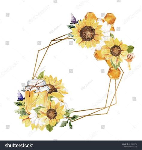 수채화 허니 프레임 일러스트레이션 해바라기 소박한 스톡 일러스트 2015209772 Shutterstock