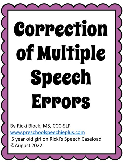 Correction Of Multiple Speech Errors — Preschool Speechie Plus