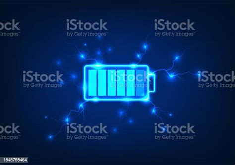 몸 전체에 전류가 흐르는 배터리 기술 벡터 일러스트입니다 블루 톤에 집중 배터리는 전기 장치에 지속적인 전력을 공급하는 혁신입니다 가득 찬에 대한 스톡 벡터 아트 및 기타