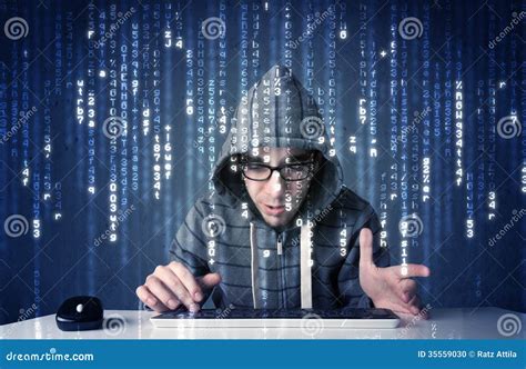 Hacker Decoding Information From Futuristic Network Technology Stock