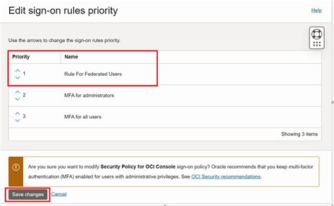 Modify Security Policy For OCI Console Sign On Policy To Disable Multi Factor Authentication For